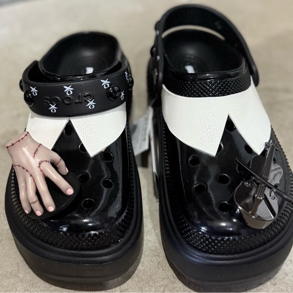 CROCS | Shoes | Crocs Black And White Mules With Unique Design | Poshmark